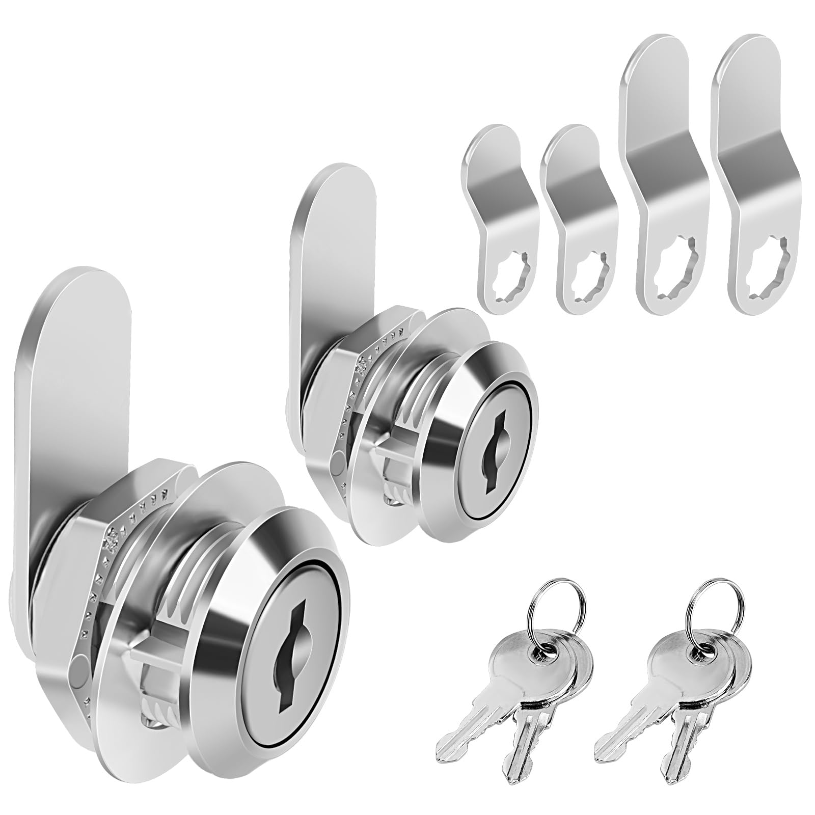 Cam Locks Cabinet Lock Keyed Alike, 5/8'' (Length) Cylinder Fits on 3/8'' Max Panel Thickness, 2pcs Secure File Drawer Mailbox RV Storage Replacement Set, Chrome-Finish Zinc Alloy