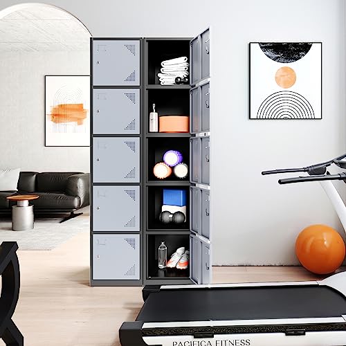 BYNSOE Metal Locker 5 Doors 71" Employees Locker Storage Cabinet Locker School Hospital Gym Locker Requires Assembly (Black Gray 5 Door-71)