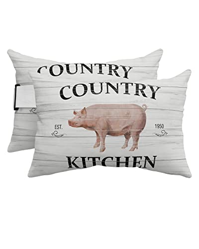 Recliner Head Pillow Ledge Loungers Chair Pillows with Insert Farm Animal Pig Rustic Wood Grain Lumbar Pillow with Adjustable Strap Outdoor Waterproof Patio Pillows for Beach Pool Chair, 2 PCS
