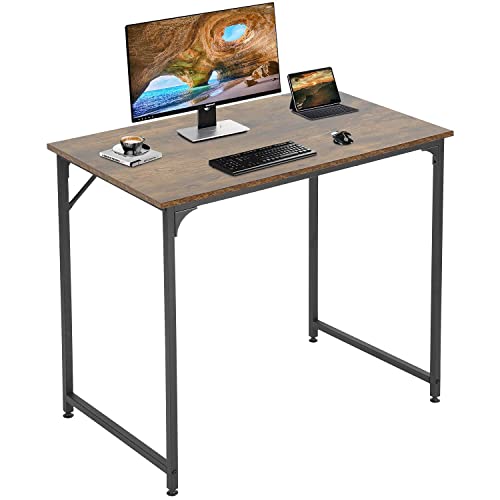 YYkokocat Computer Desk, 35'' Study Writing Table with Metal Legs, Save Space & Easy Assembly Small Office Desk for Small Space, Modern Steel Frame Wood PC Workstation for Home Office, Brown