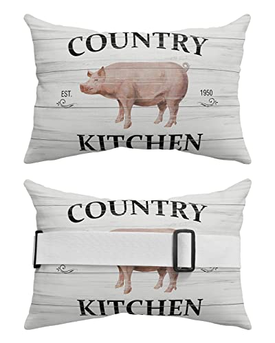 Recliner Head Pillow Ledge Loungers Chair Pillows with Insert Farm Animal Pig Rustic Wood Grain Lumbar Pillow with Adjustable Strap Outdoor Waterproof Patio Pillows for Beach Pool Chair, 2 PCS