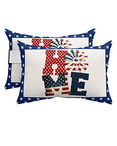 Recliner Head Pillow Ledge Loungers Chair Pillows with Insert Independence Day Farmhouse Home American Flag Lumbar Pillow with Adjustable Strap Outdoor Waterproof Patio Pillows for Beach Pool, 2 PCS