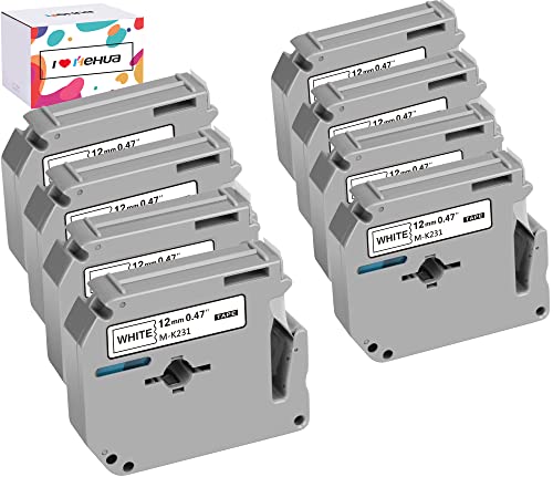 Hehua Compatible M-K231 Label Tape Replacement for Brother P-Touch M Tape MK 231 MK231 M231 12mm 0.47" Black on White, Work with Brother Ptouch PT-M95 PT-90 PT-70 PT-65 PT-45 Label Maker, 8-Pack