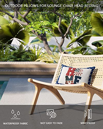Recliner Head Pillow Ledge Loungers Chair Pillows with Insert Independence Day Farmhouse Home American Flag Lumbar Pillow with Adjustable Strap Outdoor Waterproof Patio Pillows for Beach Pool, 2 PCS