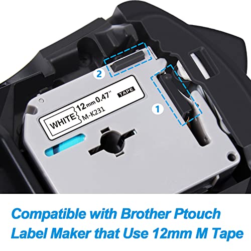 Hehua Compatible M-K231 Label Tape Replacement for Brother P-Touch M Tape MK 231 MK231 M231 12mm 0.47" Black on White, Work with Brother Ptouch PT-M95 PT-90 PT-70 PT-65 PT-45 Label Maker, 8-Pack