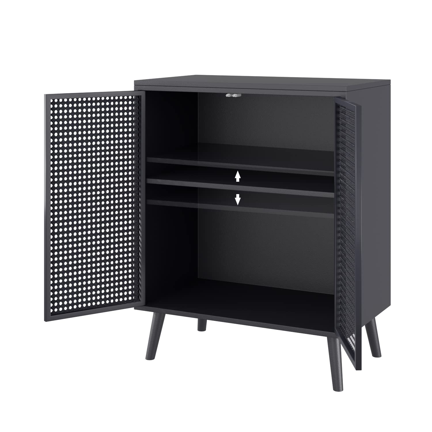 JZXSHD Metal Rattan Accent Cabinet - 2 Door Buffet Storage for Kitchen, Living Room and Hallway, Black