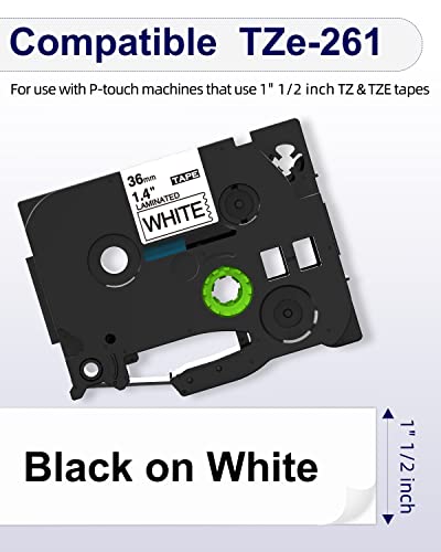 Unistar Compatible PTouch 36mm TZ Tape Replacement for Brother Label Maker 36mm Label Tape TZe-261 TZ261 for Brother Ptouch PT-P910BT T-P900 PT-3600 PT-550, 1-1/2 Inch Laminated Black on White, 2PK