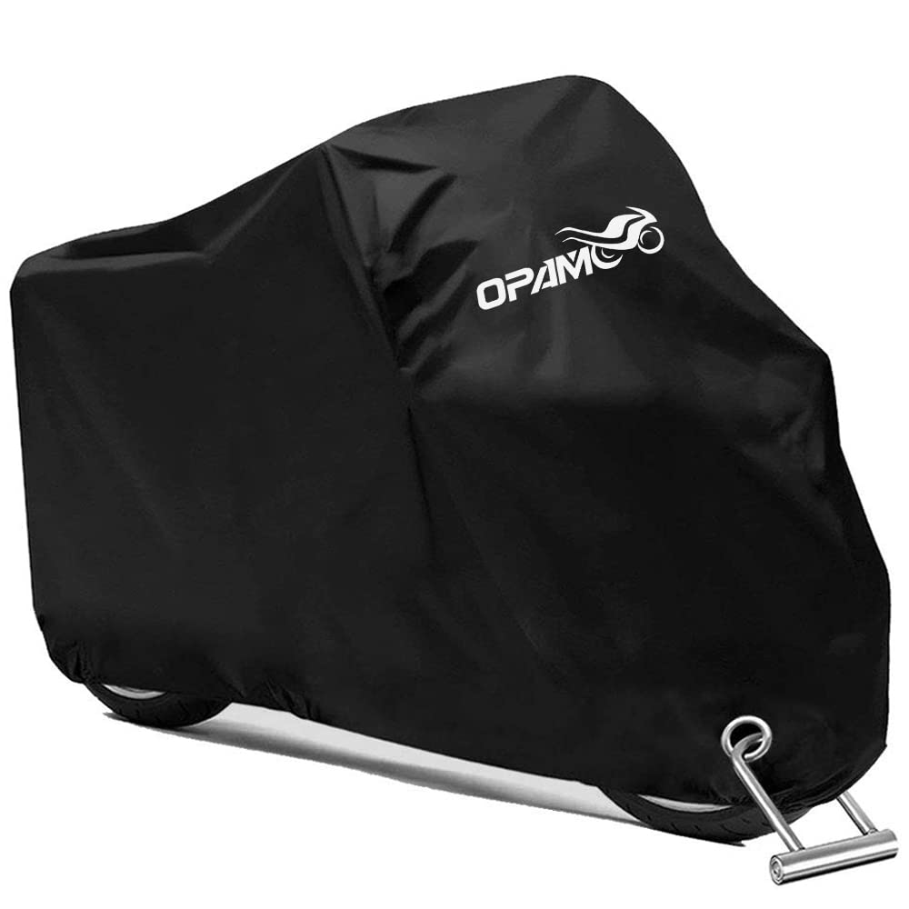 Motorcycle Scooter Cover Waterproof Outdoor - Large Medium XL 250cc 150cc 50cc Scooter Shelter for Harleys All Weather Motorbike Protection with Lock Holes Tear-Proof Heavy-Duty (Black)