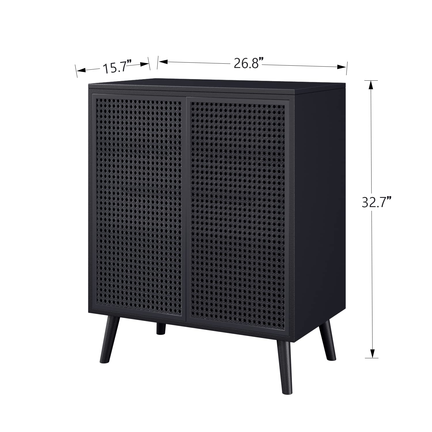 JZXSHD Metal Rattan Accent Cabinet - 2 Door Buffet Storage for Kitchen, Living Room and Hallway, Black