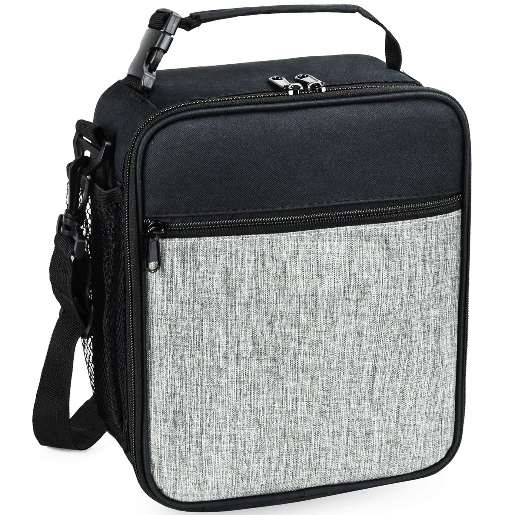 Insulated Lunch Bag for Teen Boys Girls, Women Men Lunch Box, Adults Lunch Bag Leakproof Portable with Removable Shoulder Strap for Office Camping Hiking Outdoor Beach Picnic-Black Gray