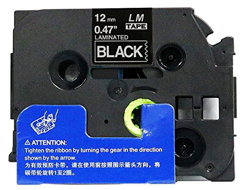 LM Tapes - Brother PT-1090 1/2" (12mm 0.47 Laminated) White on Black Compatible TZe P-touch Tape for Brother Model PT1090 Label Maker with FREE Tape Guide Included