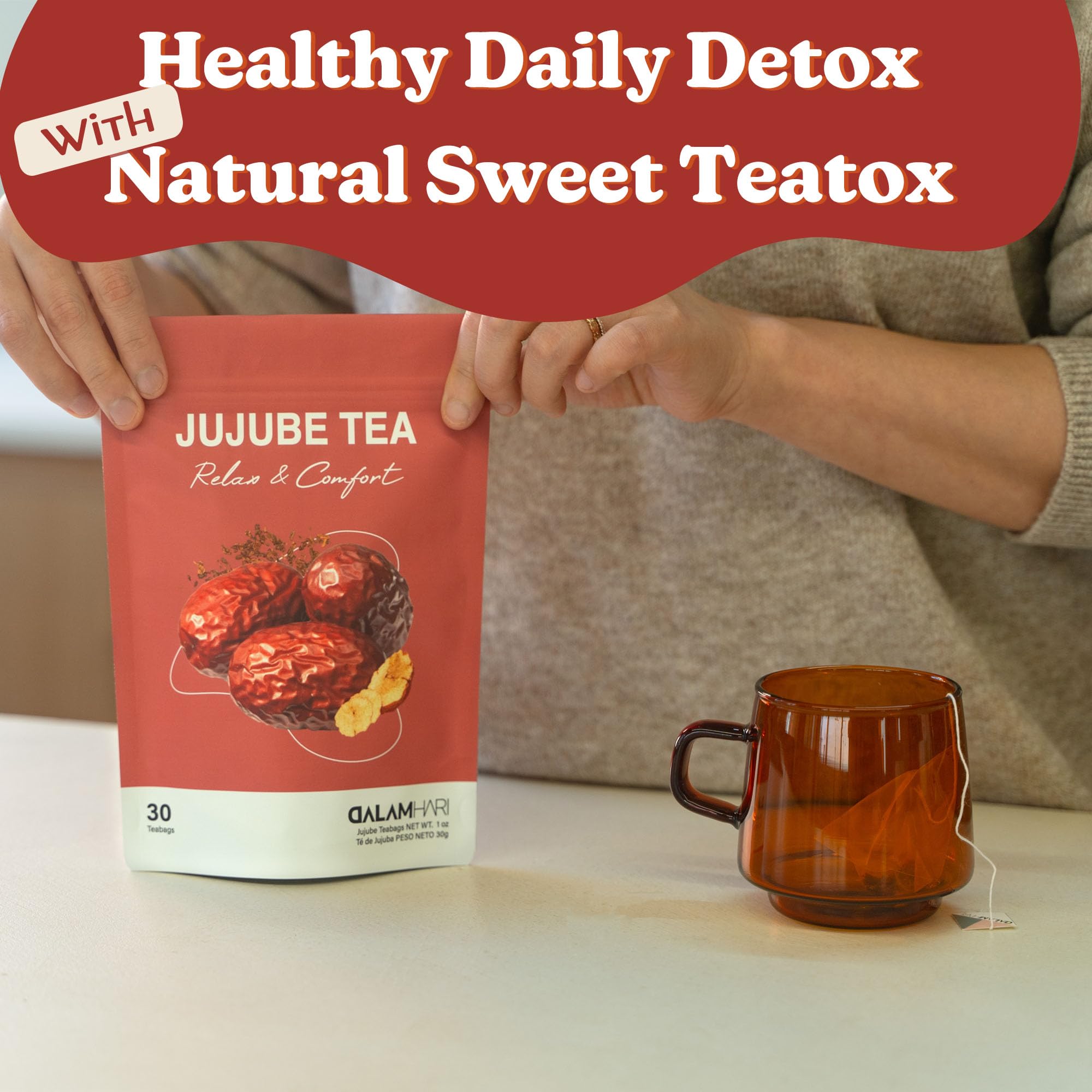 DALAMHARI Jujube Tea 30T | Sleepytime Tea Smooth Move Tea Bags Medjool Dates Pitted Dates Date Sugar Free Te Divina Chupa Panza Tea Pinalim Tea Throat Coat Tea Decaf Tea Bags