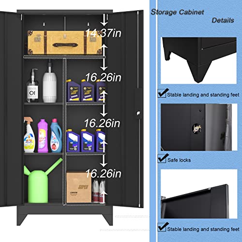 CBNTKI Metal Storage Cabinet, Lockable Garage Storage Cabinet with Doors and 4-Tier Shelves,Office File Cabinet with Lock, 71" Tall Steel Tool Cabinet, Black