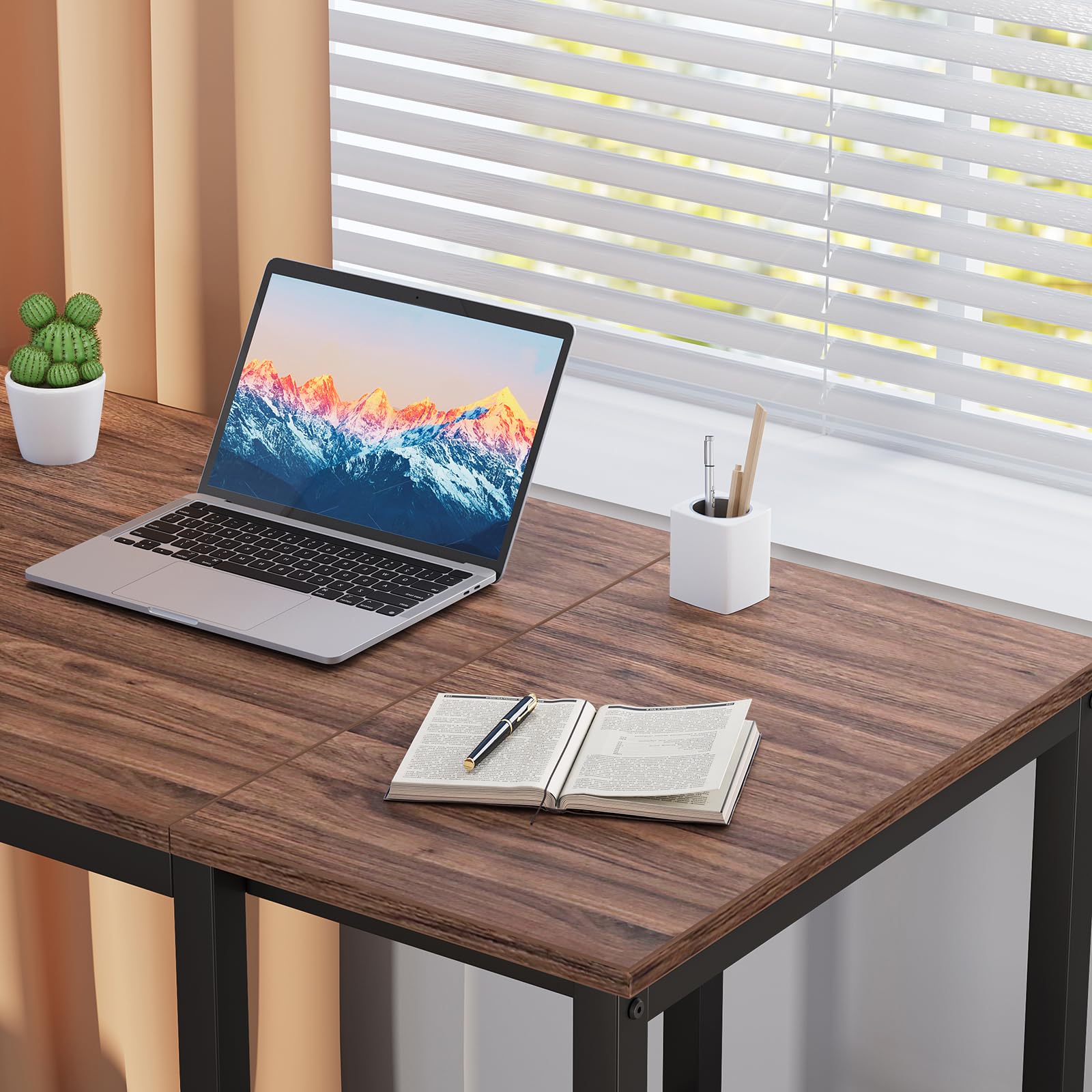 SINPAID Computer Desk 40 inch with 2 Shelves, Sturdy Home Office Desk with Large Storage Space, Modern Gaming Desk, Study Writing Laptop Desk(Brown,40 inch)