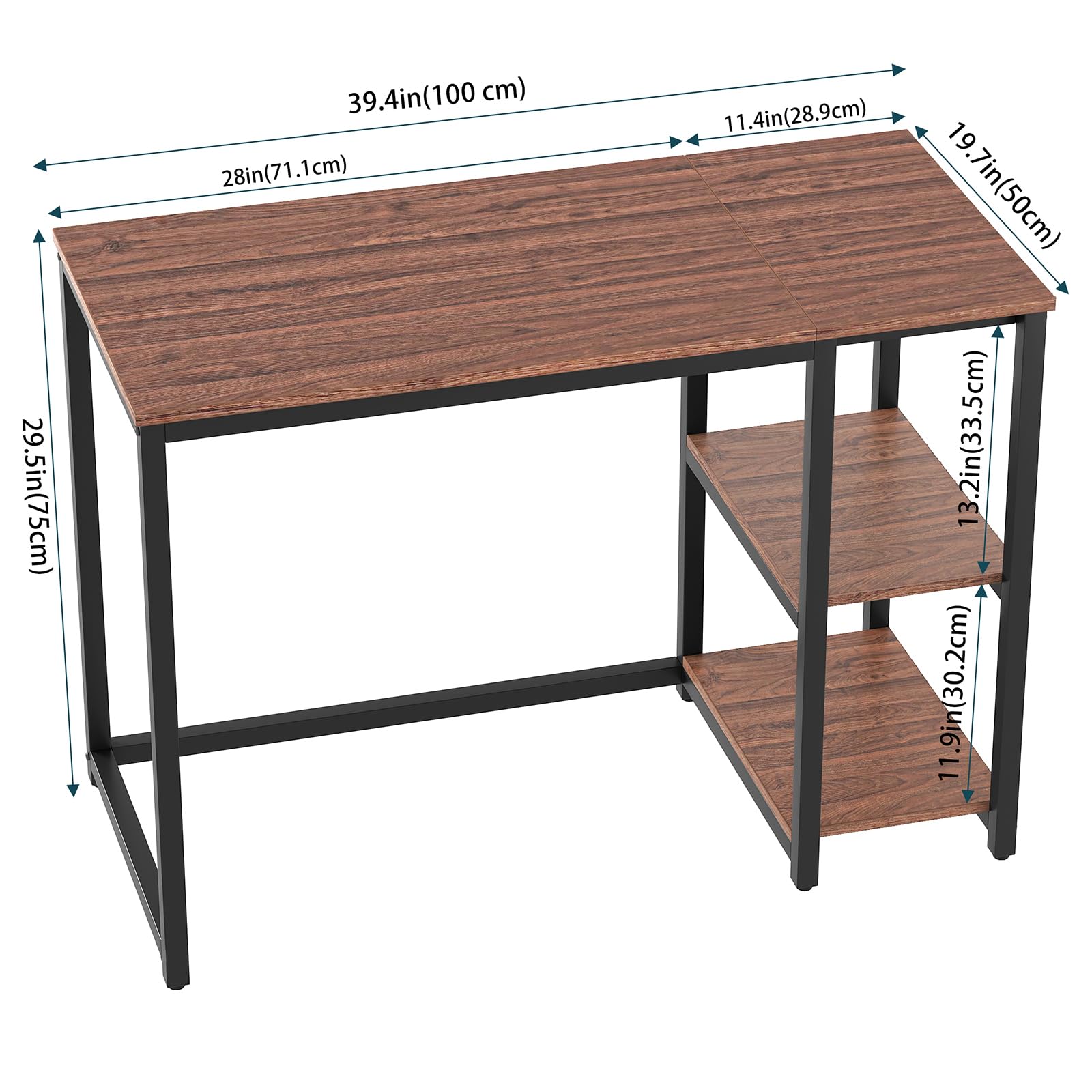 SINPAID Computer Desk 40 inch with 2 Shelves, Sturdy Home Office Desk with Large Storage Space, Modern Gaming Desk, Study Writing Laptop Desk(Brown,40 inch)