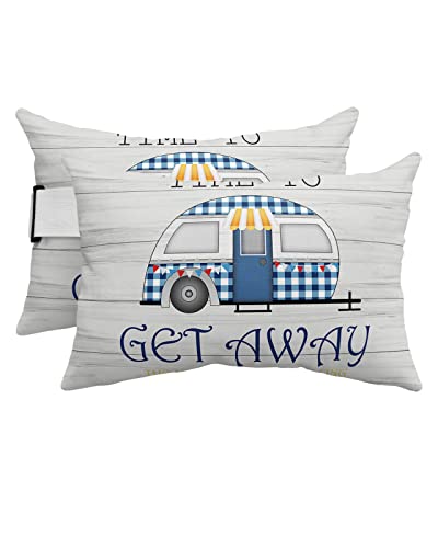 Recliner Head Pillow Ledge Loungers Chair Pillows with Insert Cute Blue Camper Summer Travel Rustic Wood Grain Lumbar Pillow with Adjustable Strap Outdoor Waterproof Patio Pillows, 2 PCS