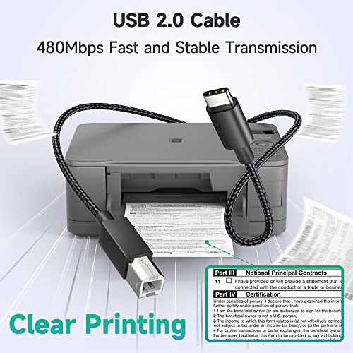 Deegotech Printer Cable, 6.6FT Nylon Braided USB B to USB C Printer Cable for MacBook Pro/Air, USB C MIDI Cable Compatible with iMac HP Epson Brother MIDI Controller Casio Digital Piano