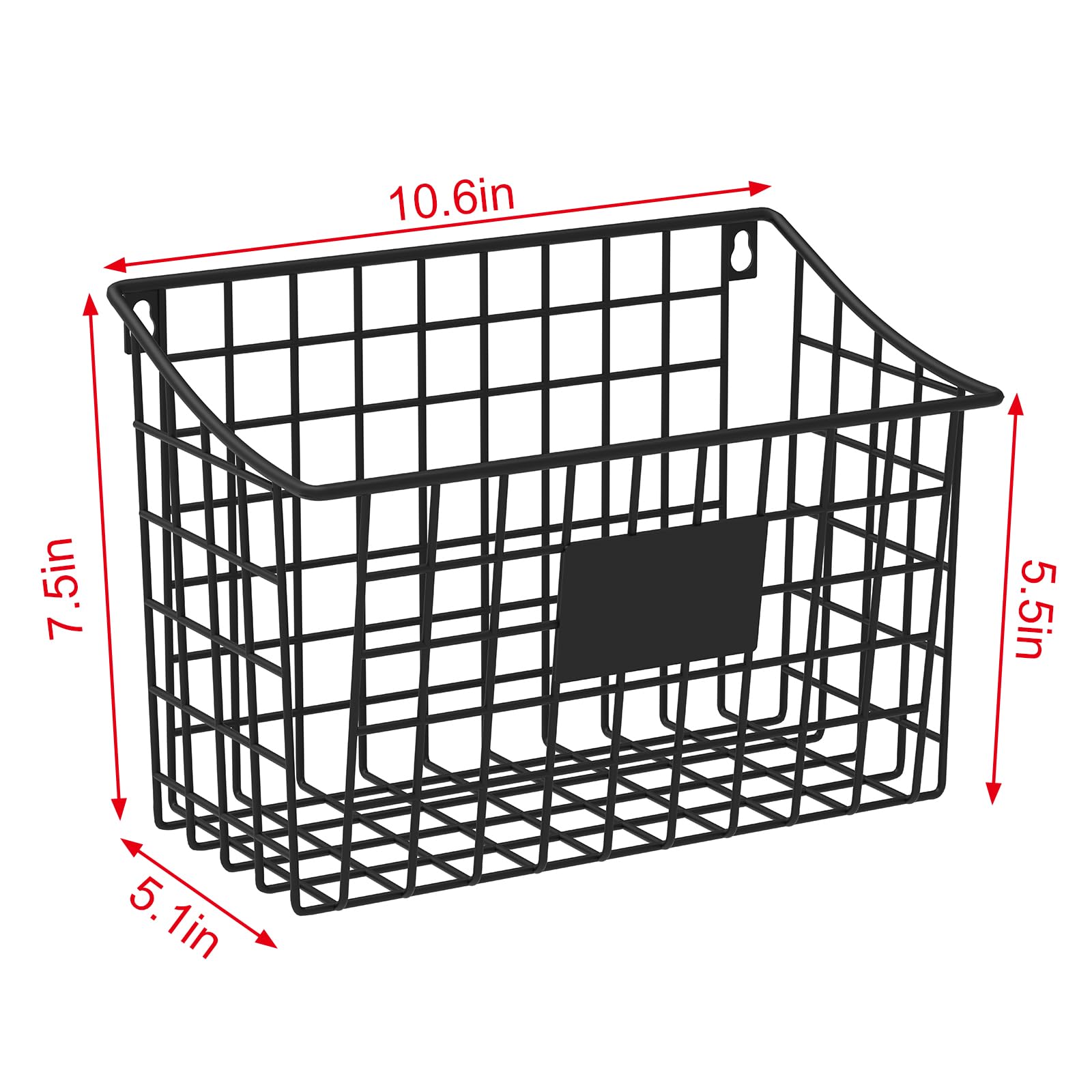 Wall Mounted Bin Basket with 5 Hooks 3 Label Plate Adhesive-3 Pack, Cabinet Hanging Metal Wire Basket,Rustic Farmhouse Decor, Storage Organization Shelf for Pantry Kitchen Bathroom 10.6*7.5*5.1inch