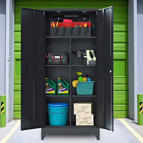 CBNTKI Metal Storage Cabinet, Lockable Garage Storage Cabinet with Doors and 4-Tier Shelves,Office File Cabinet with Lock, 71" Tall Steel Tool Cabinet, Black