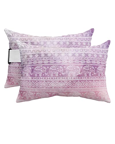 Recliner Head Pillow Ledge Loungers Chair Pillows with Insert Traditional Elephant Bohemian Floral Texture Pink Lumbar Pillow with Adjustable Strap Patio Garden Cushion for Sofa Bench Couch, 2 PCS