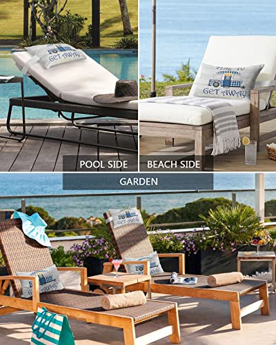 Recliner Head Pillow Ledge Loungers Chair Pillows with Insert Cute Blue Camper Summer Travel Rustic Wood Grain Lumbar Pillow with Adjustable Strap Outdoor Waterproof Patio Pillows, 2 PCS