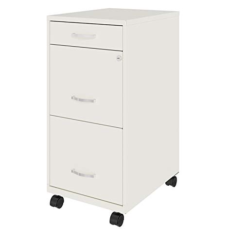 Pemberly Row 3 Drawers 29.52" Vertical White Metal Filing Cabinet Lockable Pre-Assembled Movable Letter Size for Home, Office