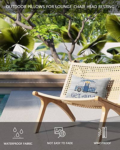 Recliner Head Pillow Ledge Loungers Chair Pillows with Insert Cute Blue Camper Summer Travel Rustic Wood Grain Lumbar Pillow with Adjustable Strap Outdoor Waterproof Patio Pillows, 2 PCS
