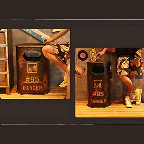 KKNH Trash Can Trash Can Retro Craft Iron Garbage Can Creative Semi-Circular Garbage Bin with Lid Large Capacity Rubbish Bin Home and Office (Color : B)