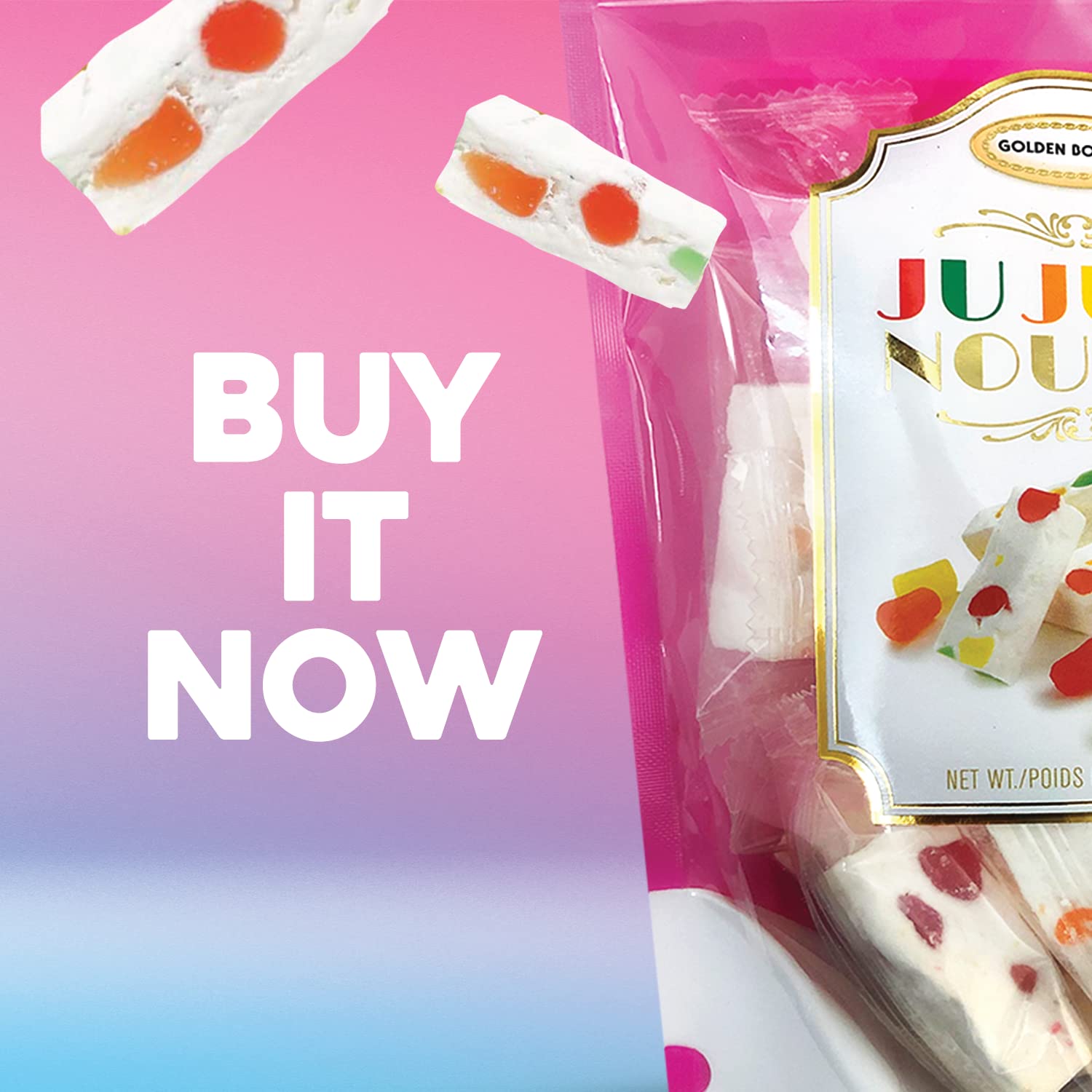 Golden Bonbon Italian Jujube Nougat Candy, Soft and Chewy With Fruity Jelly Beans Original Recipe (2.2 Lb, Original)