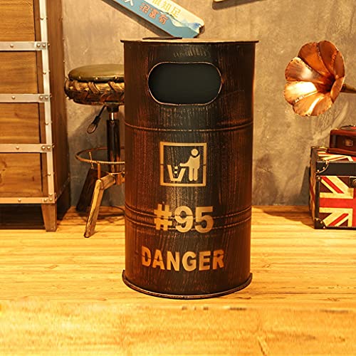 KKNH Trash Can Trash Can Retro Craft Iron Garbage Can Creative Semi-Circular Garbage Bin with Lid Large Capacity Rubbish Bin Home and Office (Color : B)