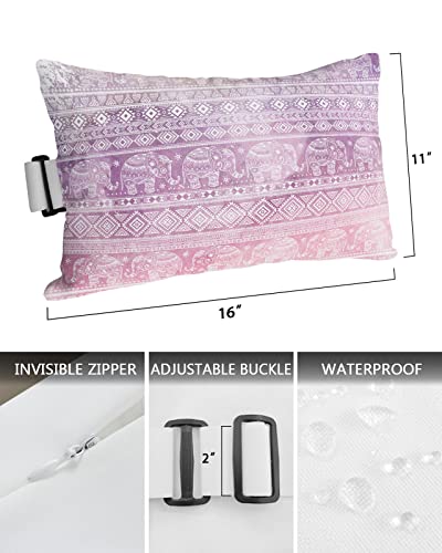 Recliner Head Pillow Ledge Loungers Chair Pillows with Insert Traditional Elephant Bohemian Floral Texture Pink Lumbar Pillow with Adjustable Strap Patio Garden Cushion for Sofa Bench Couch, 2 PCS