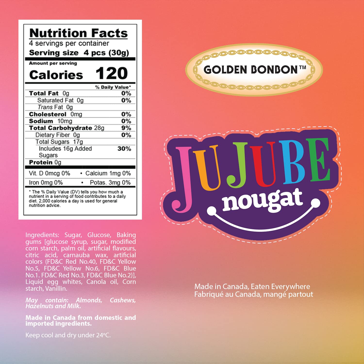 Golden Bonbon Italian Jujube Nougat Candy, Soft and Chewy With Fruity Jelly Beans Original Recipe (2.2 Lb, Original)