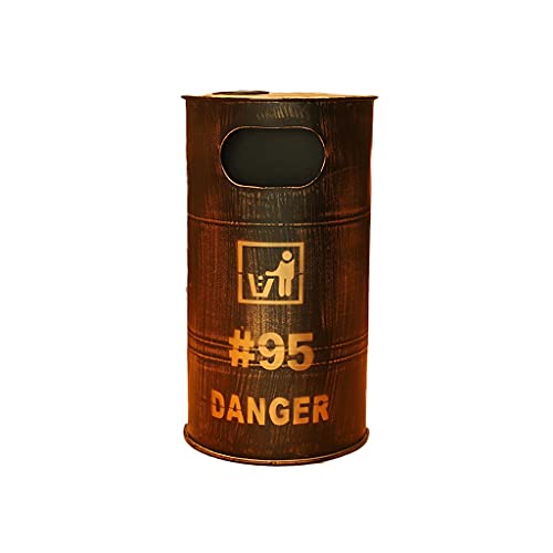 KKNH Trash Can Trash Can Retro Craft Iron Garbage Can Creative Semi-Circular Garbage Bin with Lid Large Capacity Rubbish Bin Home and Office (Color : B)