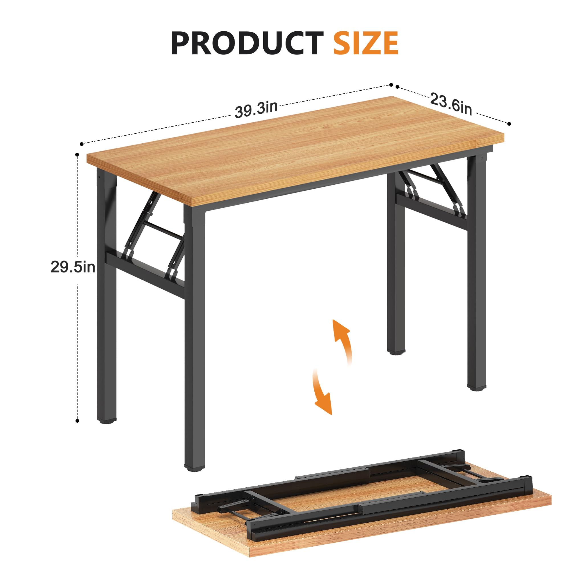 DlandHome Computer Desk Folding Table 39.4 inches Writing Desk for Small Space Study Table Laptop Desk No Assembly Required Teak&Black