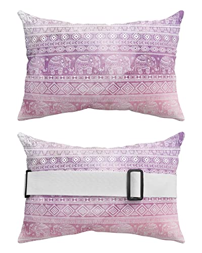 Recliner Head Pillow Ledge Loungers Chair Pillows with Insert Traditional Elephant Bohemian Floral Texture Pink Lumbar Pillow with Adjustable Strap Patio Garden Cushion for Sofa Bench Couch, 2 PCS