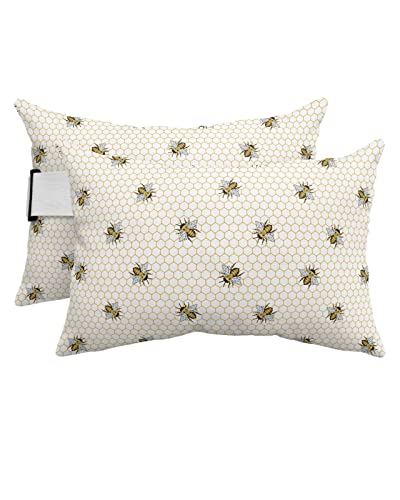Recliner Head Pillow Ledge Loungers Chair Pillows with Insert Bees Yellow Honeycomb Texture Lumbar Pillow with Adjustable Strap Outdoor Waterproof Patio Pillows for Beach Pool Chair, 2 PCS