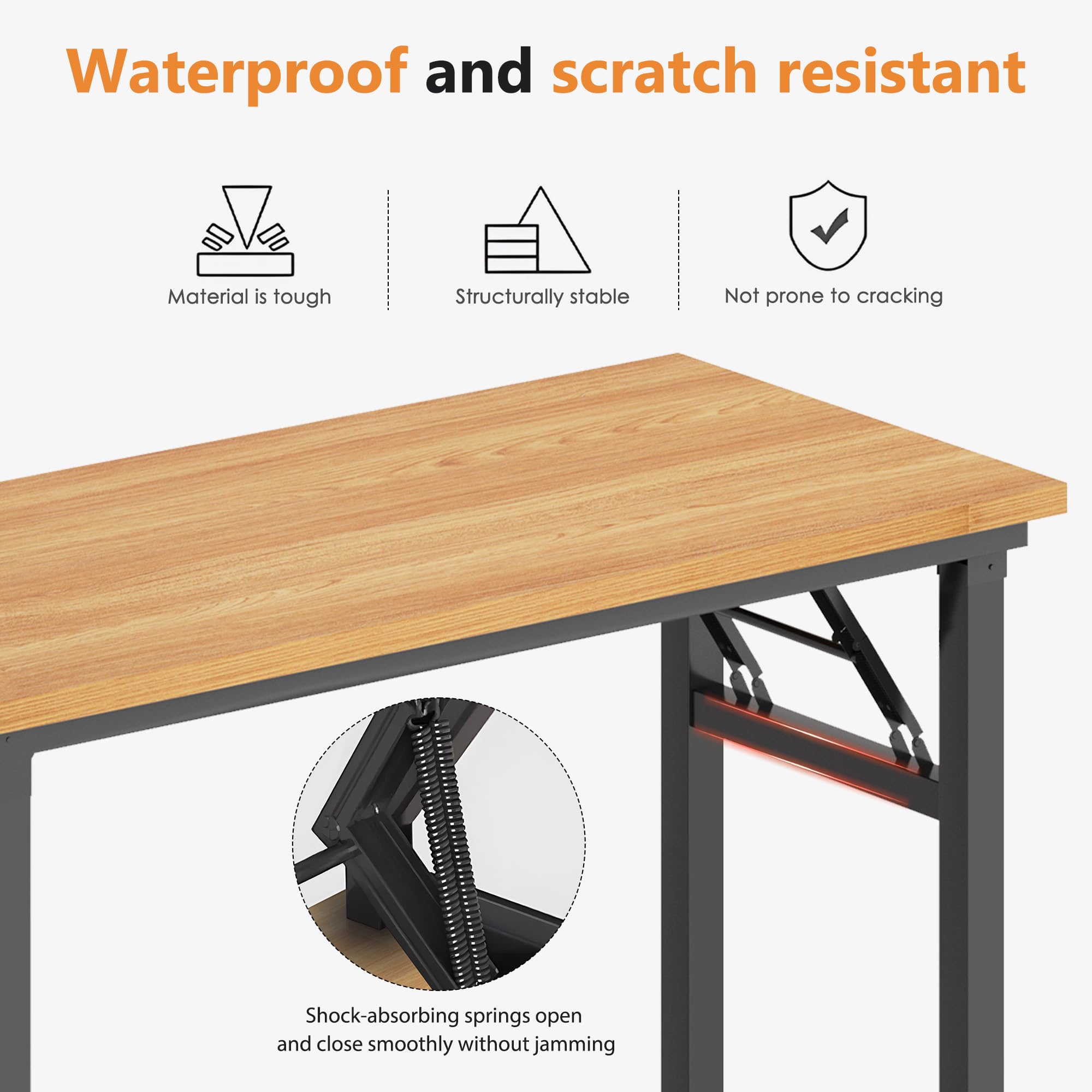 DlandHome Computer Desk Folding Table 39.4 inches Writing Desk for Small Space Study Table Laptop Desk No Assembly Required Teak&Black
