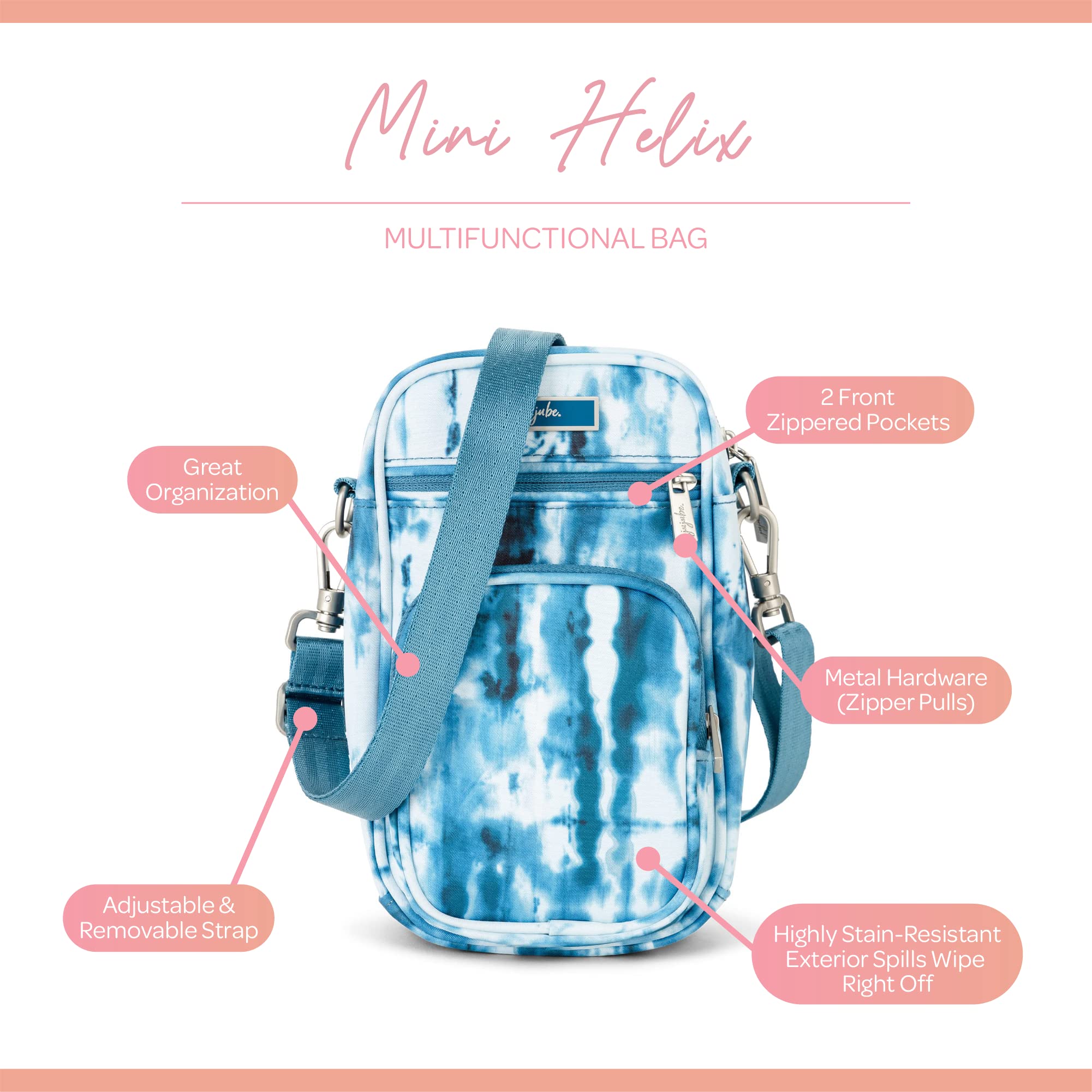 JuJuBe | Mini Helix Small Crossbody Bag with Multiple Pockets For Moms or Teens, Includes Adjustable Strap, for Travel & other Essentials
