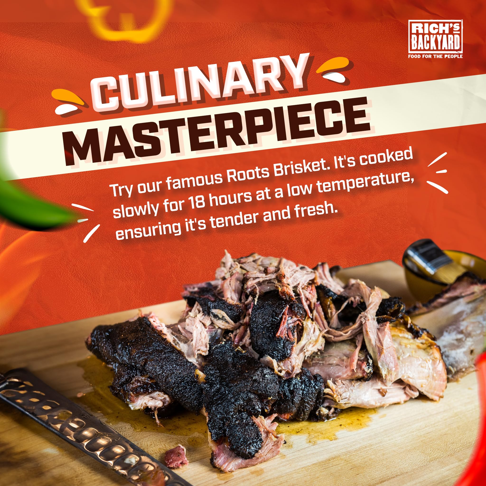 Roots Renowned 18 Hour Smoked Brisket 8-10 lbs- Fully Cooked – Master Chef Prepared & Blast-Chilled – Perfect for Festive Dinners, Gifts
