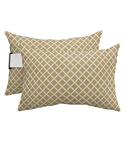 Recliner Head Pillow Ledge Loungers Chair Pillows with Insert Geometric Brown Morocco Pattern Lumbar Pillow with Adjustable Strap Outdoor Waterproof Patio Pillows for Beach Pool Chair, 2 PCS