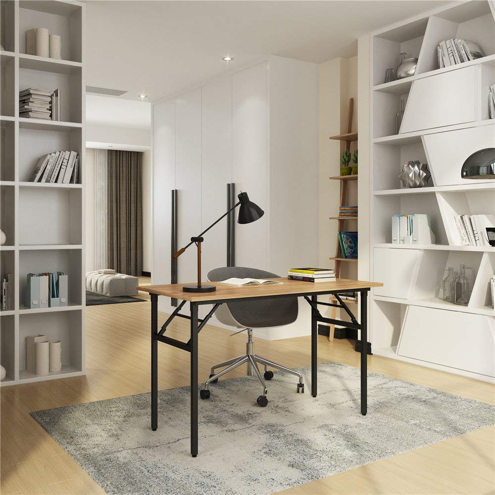 DlandHome Computer Desk Folding Table 39.4 inches Writing Desk for Small Space Study Table Laptop Desk No Assembly Required Teak&Black