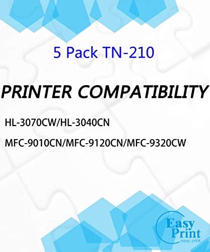 EASYPRINT (5-Pack, 2xBK+C+M+Y) Compatible TN210 TN-210 Toner Cartridges Used for Brother HL-3040CN, HL-3045CN, HL-3070CW, HL-3075CW, MFC-9010CN, MFC-9120CN, MFC-9125CN, MFC-9325CW, MFC-9320CW