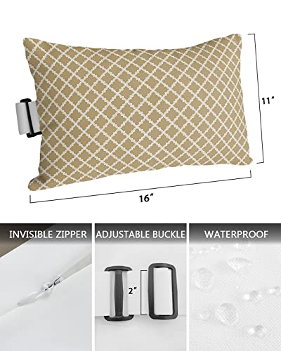Recliner Head Pillow Ledge Loungers Chair Pillows with Insert Geometric Brown Morocco Pattern Lumbar Pillow with Adjustable Strap Outdoor Waterproof Patio Pillows for Beach Pool Chair, 2 PCS