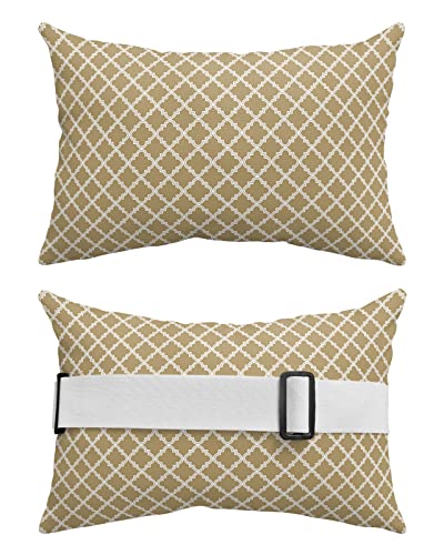 Recliner Head Pillow Ledge Loungers Chair Pillows with Insert Geometric Brown Morocco Pattern Lumbar Pillow with Adjustable Strap Outdoor Waterproof Patio Pillows for Beach Pool Chair, 2 PCS