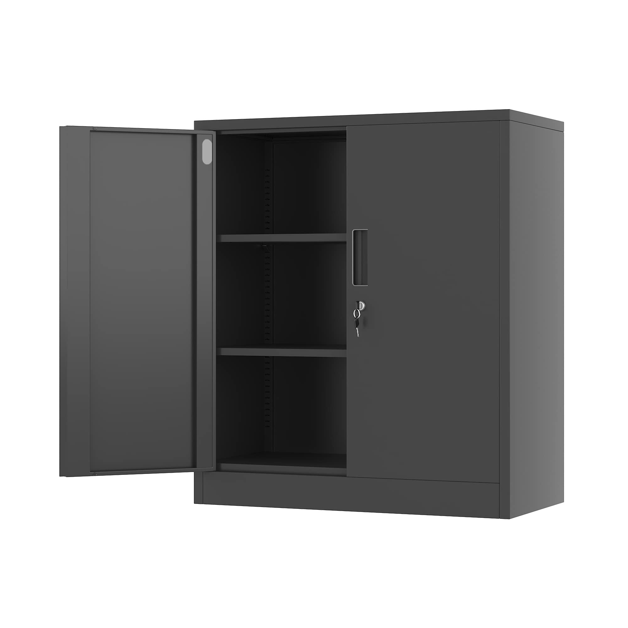 iJINGUR Metal Storage Cabinet with Locking Doors and 2 Adjustable Shelves, Small Lockable Steel Storage Cabinets for Garage Home Office Basement Pantry Classroom and Workshop (Black)
