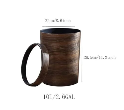 PIPONS Garbage Bin for Bathroom Retro Pressing Ring Plastic Trash Can Mimetic Wood Grain Garbage Bin for Kitchen Household Office Trash Can Wastebasket (Color : 10l/2.5gal)