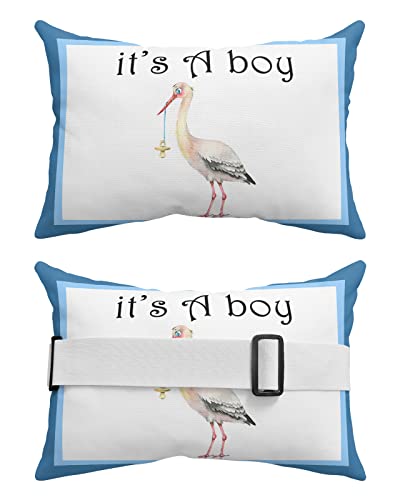 Recliner Head Pillow Ledge Loungers Chair Pillows with Insert White Stork Blue Frame Lumbar Pillow with Adjustable Strap Outdoor Waterproof Patio Pillows for Couch Beach Pool Office Chair, 2 PCS