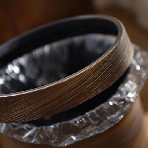 PIPONS Garbage Bin for Bathroom Retro Pressing Ring Plastic Trash Can Mimetic Wood Grain Garbage Bin for Kitchen Household Office Trash Can Wastebasket (Color : 10l/2.5gal)