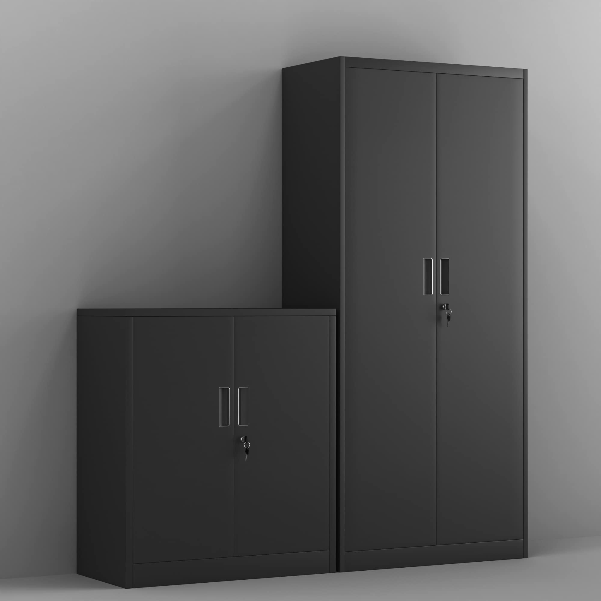 iJINGUR Metal Storage Cabinet with Locking Doors and 2 Adjustable Shelves, Small Lockable Steel Storage Cabinets for Garage Home Office Basement Pantry Classroom and Workshop (Black)