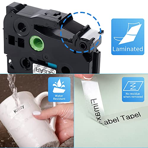 P-Touch Label Tape for Brother Label Maker Tape P Touch Tze tz TZe-131 12mm 0.47 Inch Black on Clear Label Refill, TZe131 Laminated Tape for PTH110 PT-D210 PTD600 PT-710BT, 1/2 Inch 26.2Ft, 4-Pack